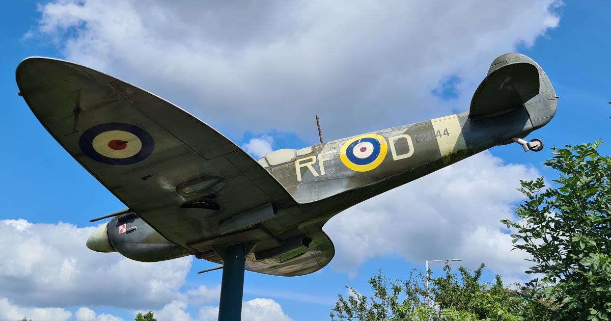 Model Spitfire and Stone Plinth at The Orchard, Ruislip - Hillingdon ...