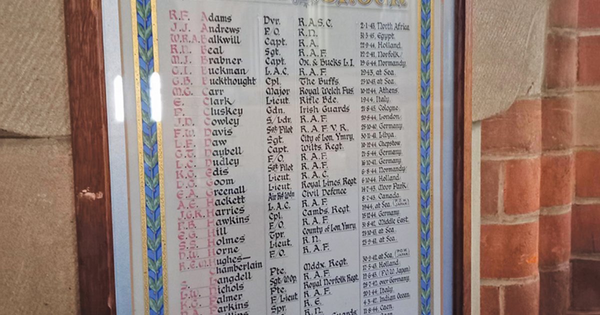 Roll of Honour at Emmanuel Church - Hillingdon Council